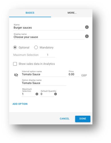 Create menu items and add modifiers