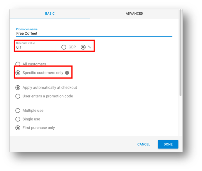 Create a 'specific customer' offer
