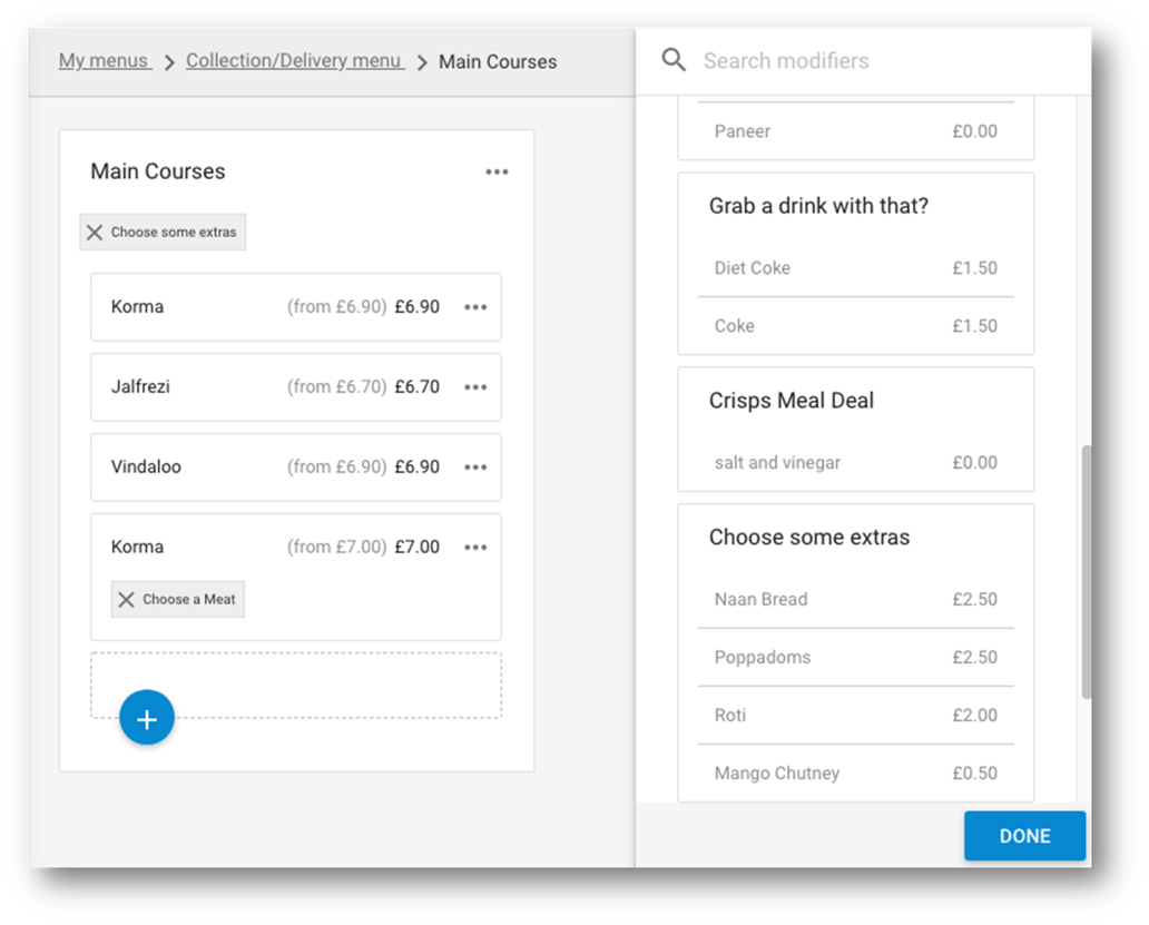 Create menu items and add modifiers